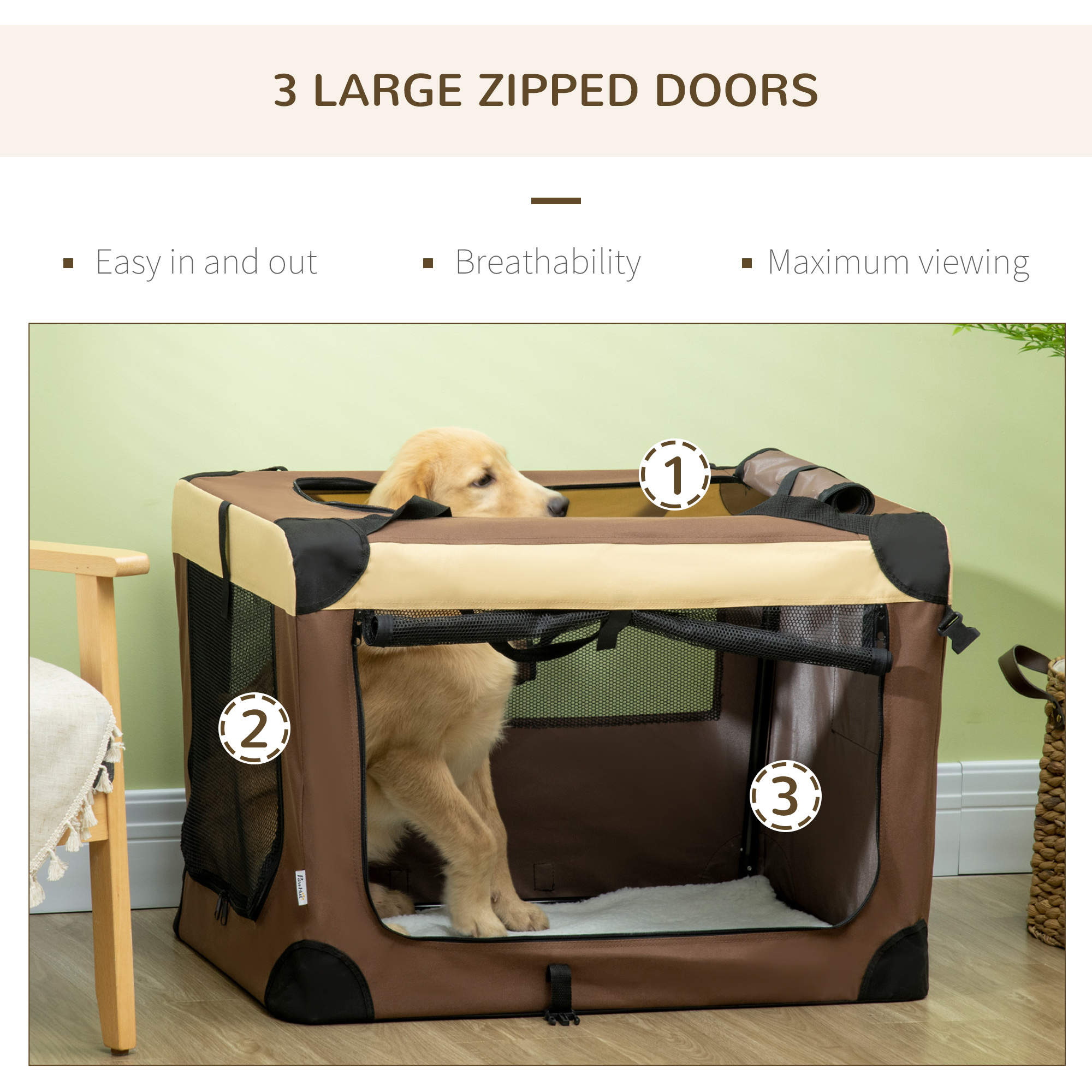 PawHut Medium Dog Crate Dog Carrier Dog Travel Crate Folding Fabric Soft 81Lx57Wx57Hcm Brown
