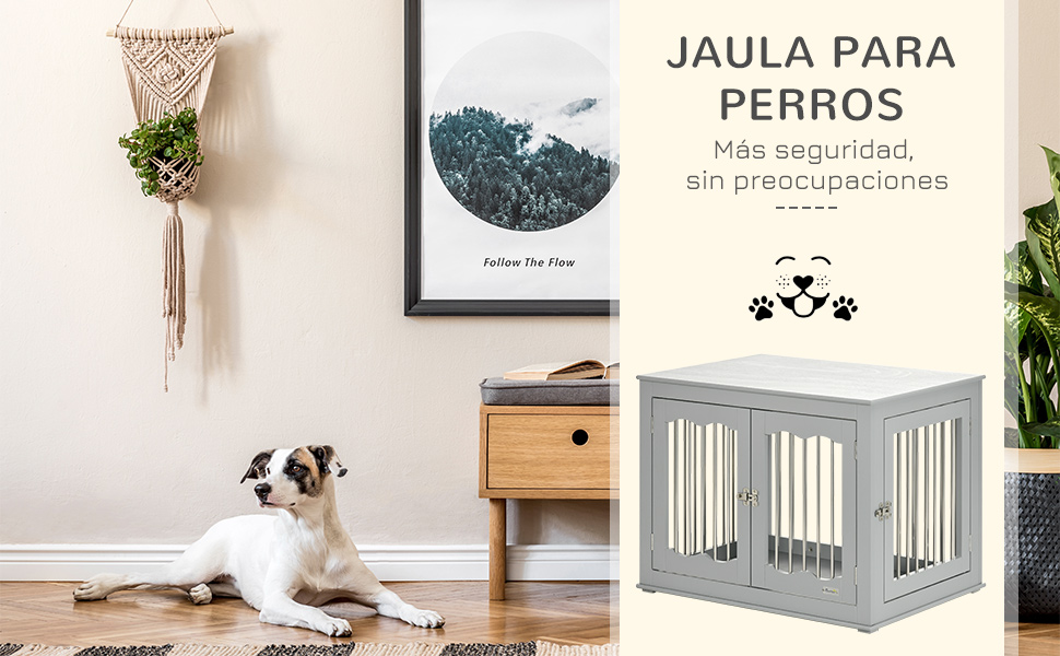 PawHut Dog Crate End Table with Three Doors, Furniture Style Dog Crate ...