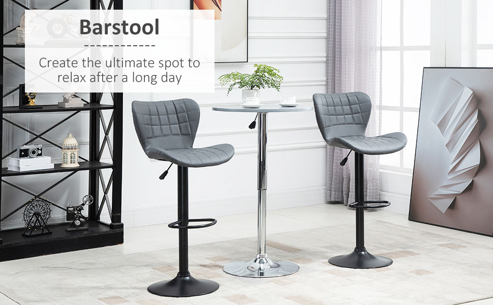 HOMCOM Bar Stools Set of 2 Adjustable Height Swivel Bar Chairs in PU ...
