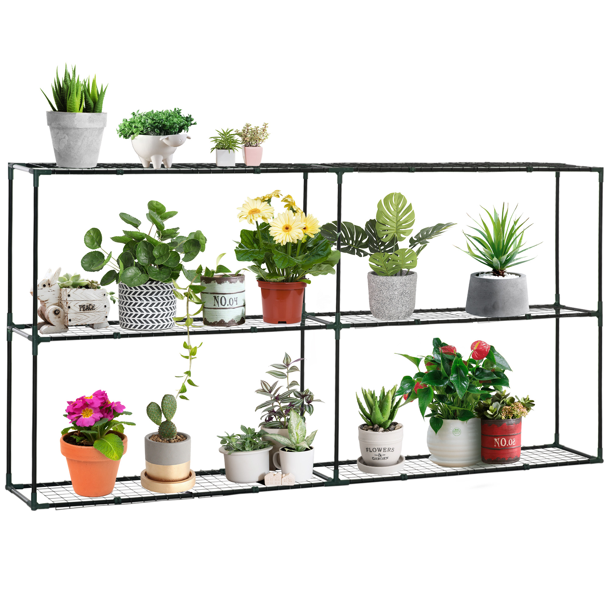 Outsunny 222L x 30W x 114H cm 3 Tier Metal Plant Stand, Greenhouse ...