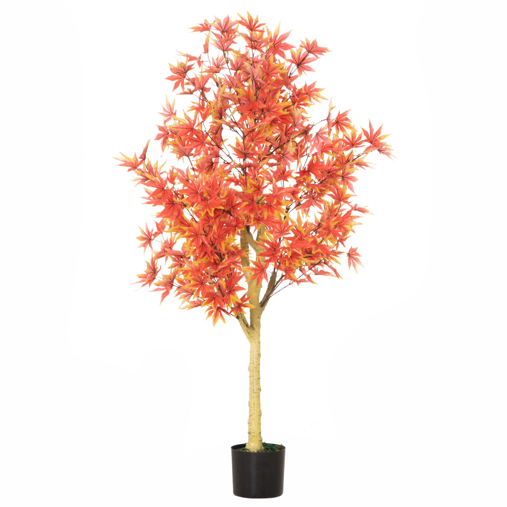 HOMCOM Artificial Realistic Red Maple Tree Faux Decorative Plant in ...