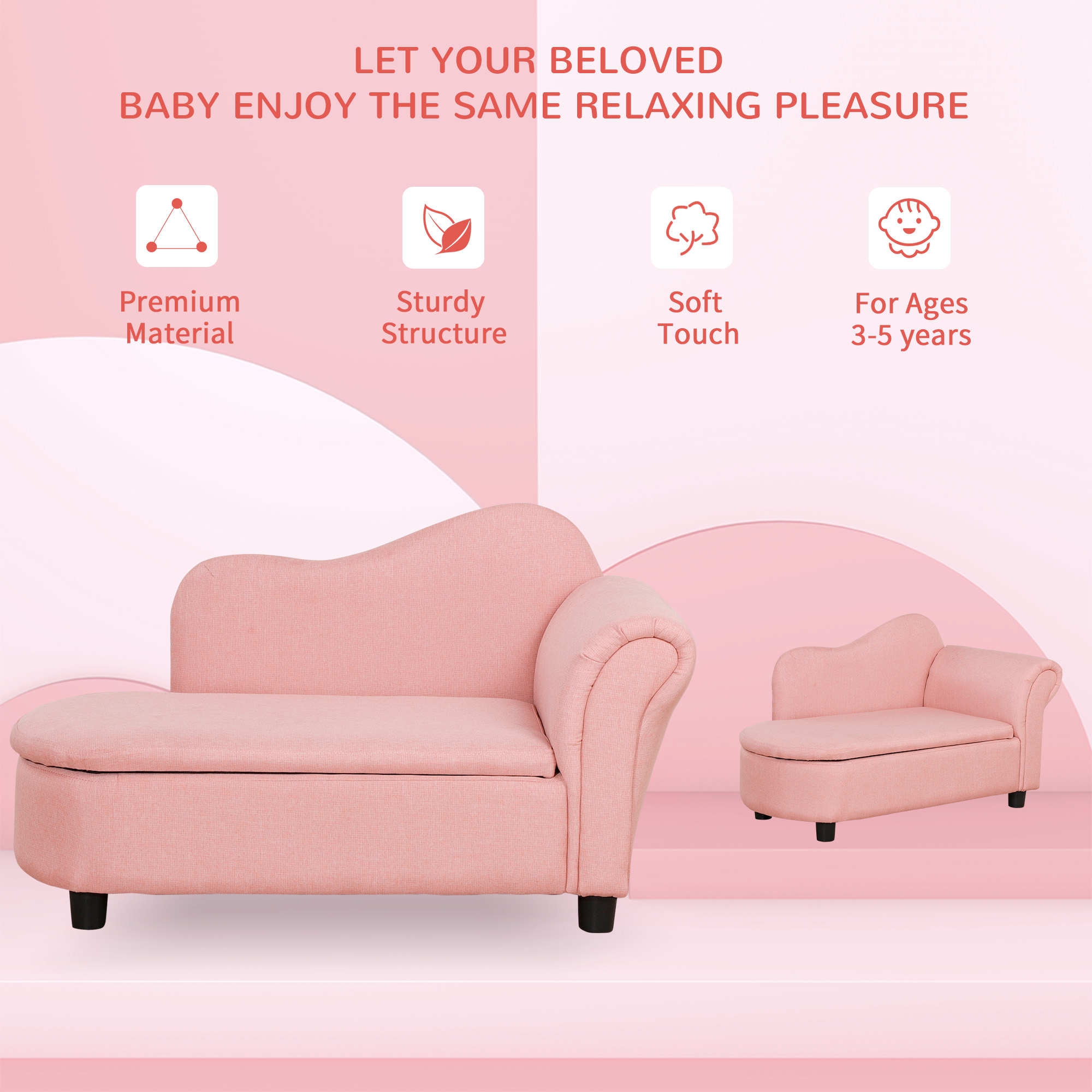 HOMCOM Toddlercouch Kids Sofa with Storage Compartment Pink Aosom Ireland