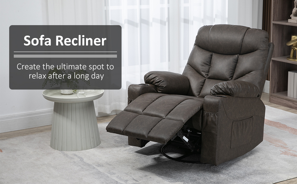 HOMCOM Manual Reclining Chair, Recliner Armchair with Faux Leather ...