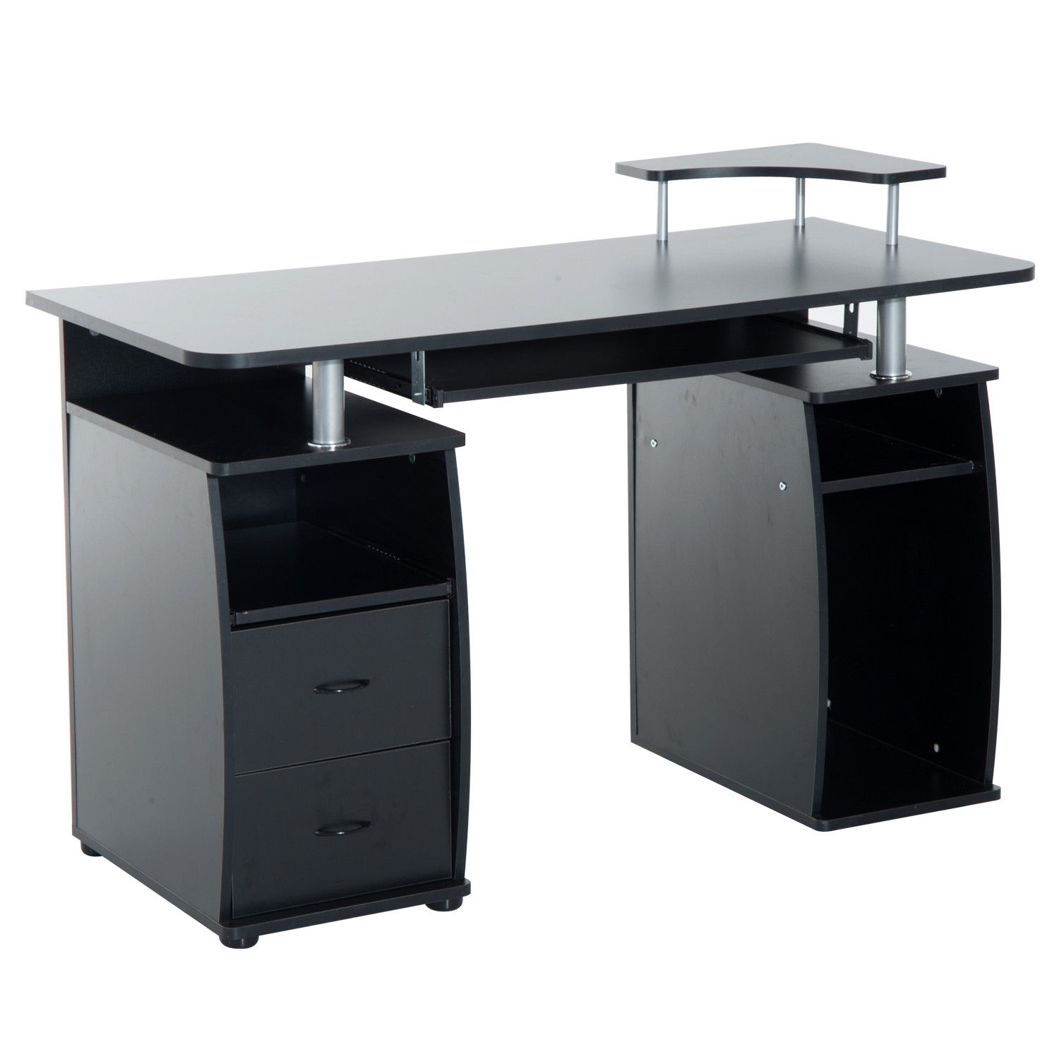 HOMCOM Black Computer Table 2 Drawers Wooden | Aosom UK