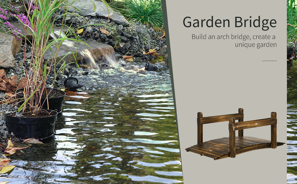 Outsunny 5FT Wooden Garden Bridge with Planters on Safety Railings ...