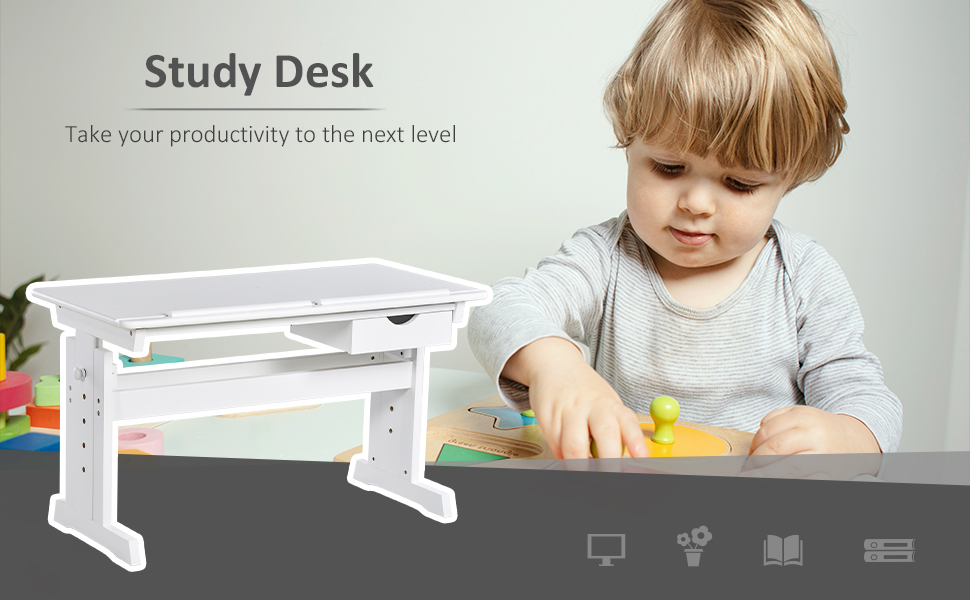 HOMCOM Adjustable Height Study Desk for Students Computer Desk, Home ...