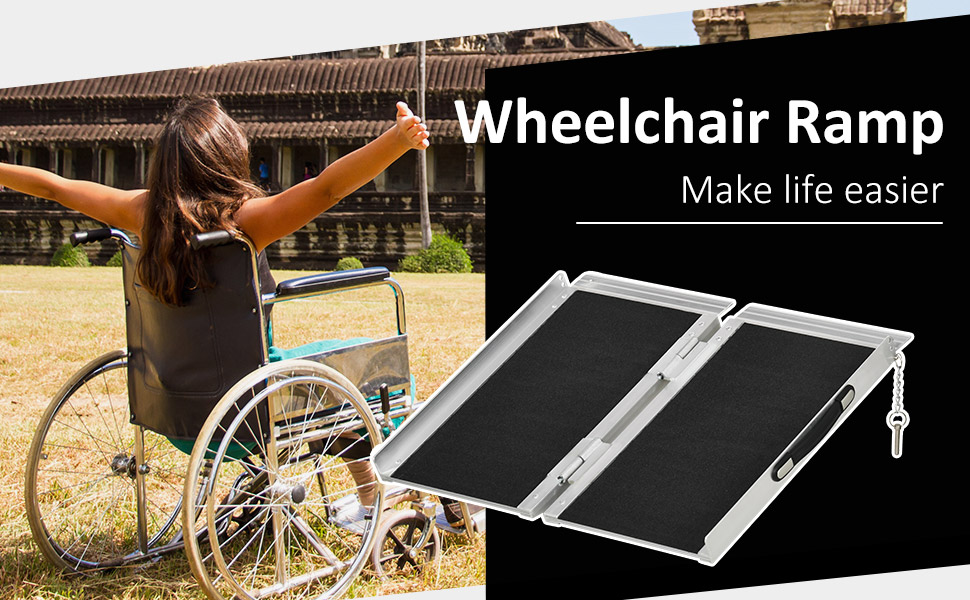 HOMCOM Textured Aluminum Folding Wheelchair Ramp, 61 x 72 cm Portable ...