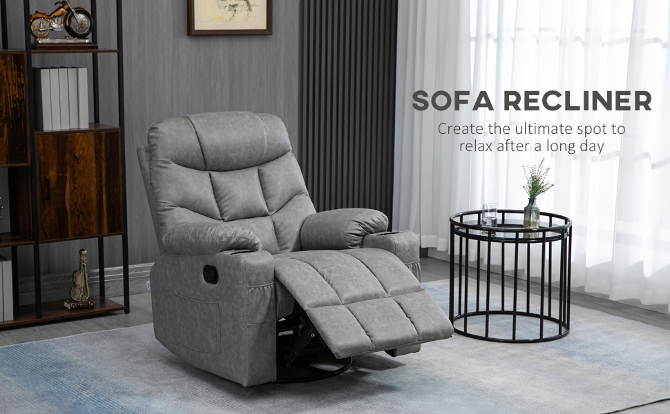 HOMCOM Manual Reclining Chair, Recliner Armchair with Faux Leather ...