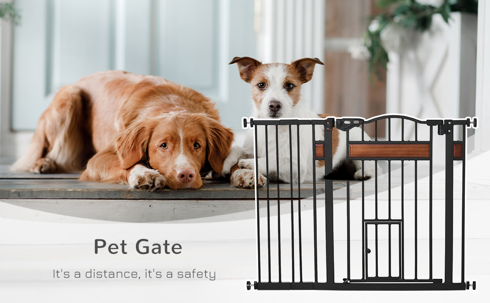 PawHut Dog Gate with Cat Flap Pet Safety Gate, Auto Close Double ...