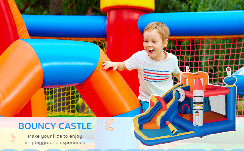 Outsunny 5 in 1 Kids Bounce Castle Large Water Space Style Inflatable ...