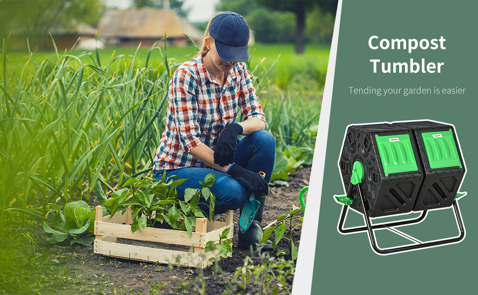 Outsunny Dual Chamber Garden Compost Bin, 130L Rotating Composter ...