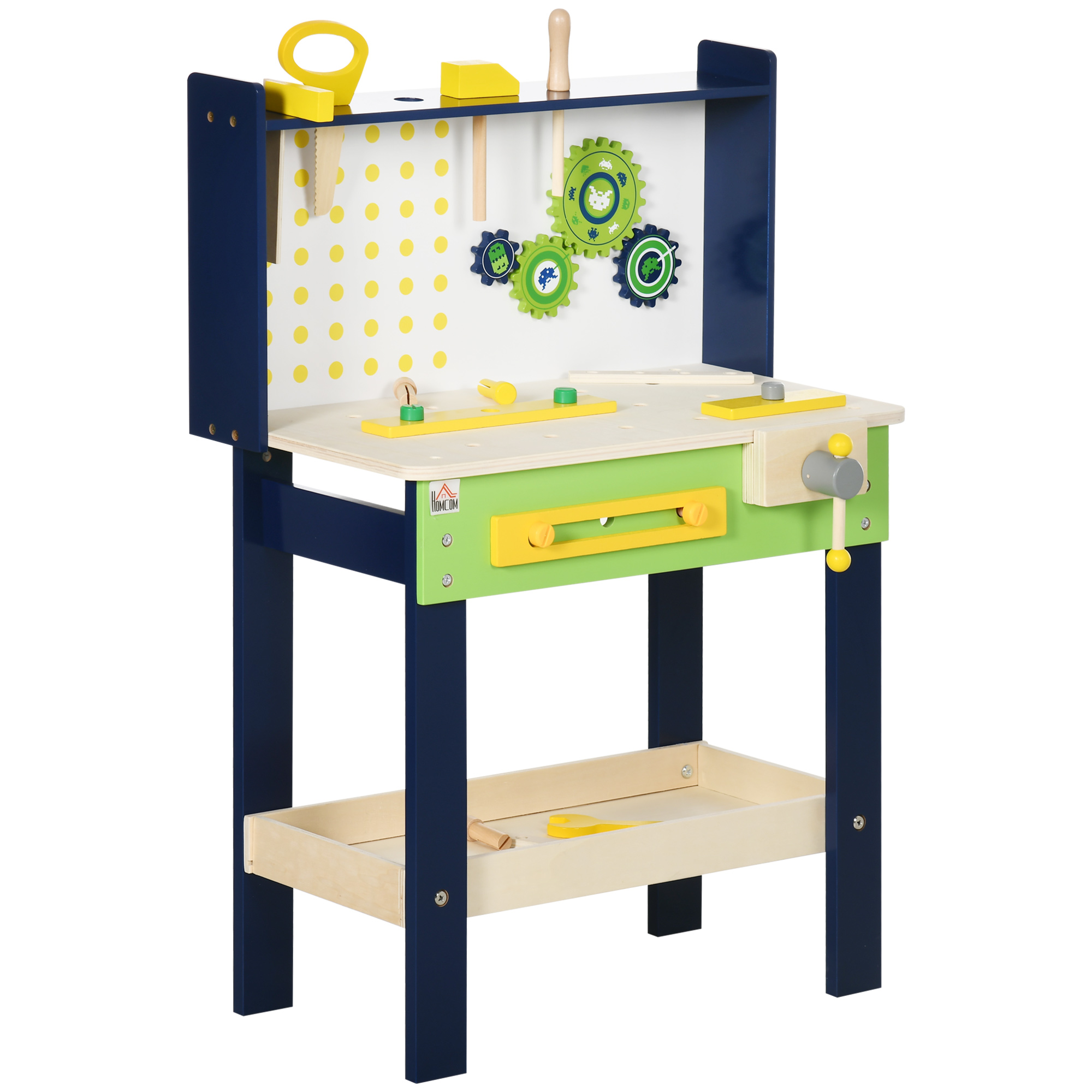 HOMCOM Wooden Toy Workbench Kids Tool Bench Pretend Play with Wooden ...