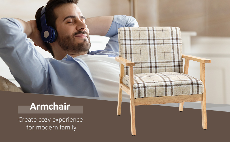 HOMCOM Modern Accent Chairs with Cushioned Seat, Upholstered Linen-Feel ...