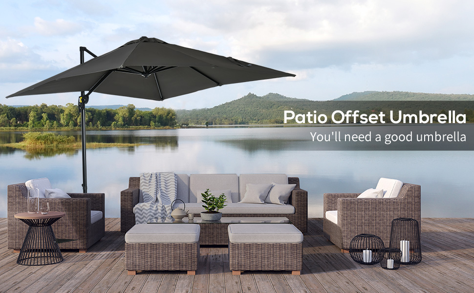 Outsunny 2.5 x 2.5m Patio Offset Parasol Cantilever Umbrella Sun Shade ...