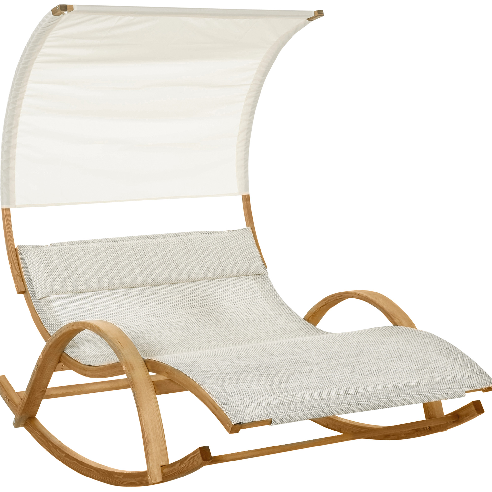 Outsunny Patio Double Chaise Rocking Wood Larch Hammock w/ Canopy Shade ...