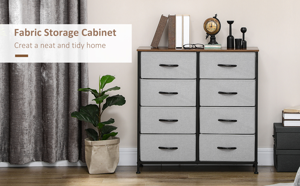 HOMCOM Chest of Drawers, Fabric Storage Drawers, Industrial Bedroom ...
