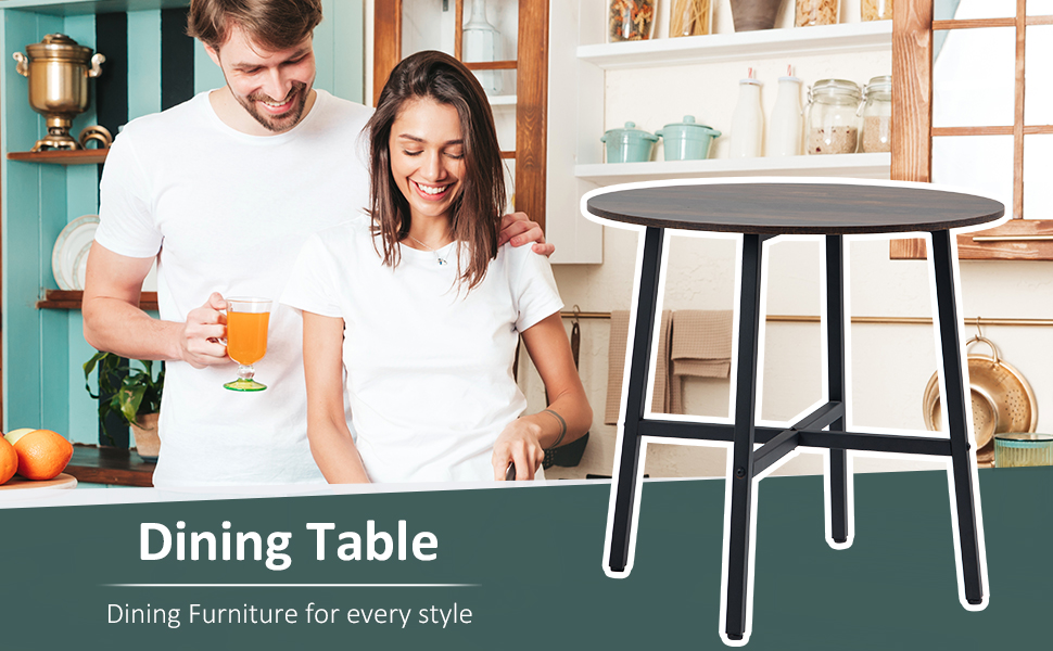 HOMCOM 85cm Dining Room Table, Industrial Style Kitchen Table Round ...