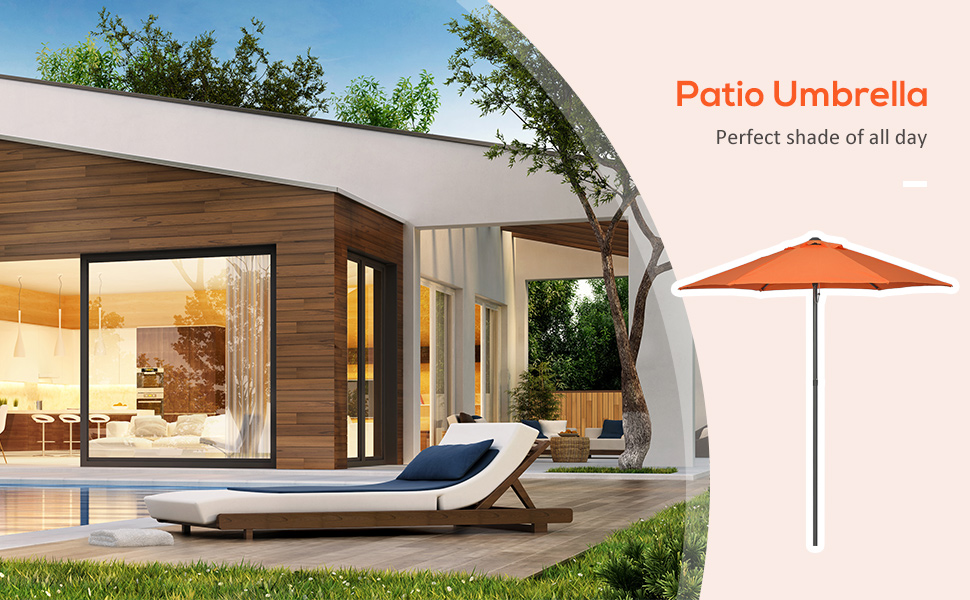 Outsunny 2m Patio Parasols Umbrellas, Outdoor Sun Shade with 6 Sturdy ...