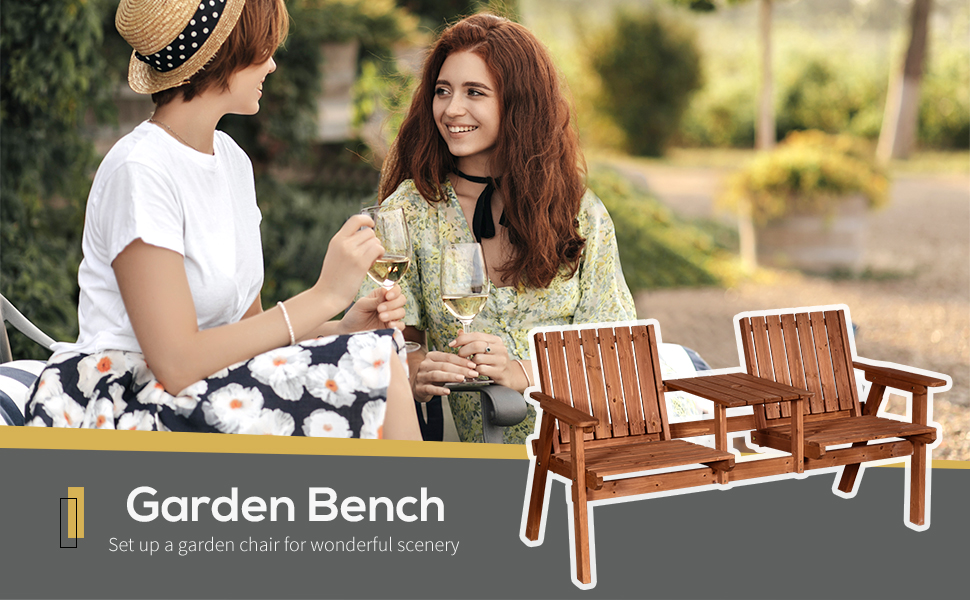 Outsunny Garden Wooden 2 Seater Companion Chair Loveseat Patio Partner ...