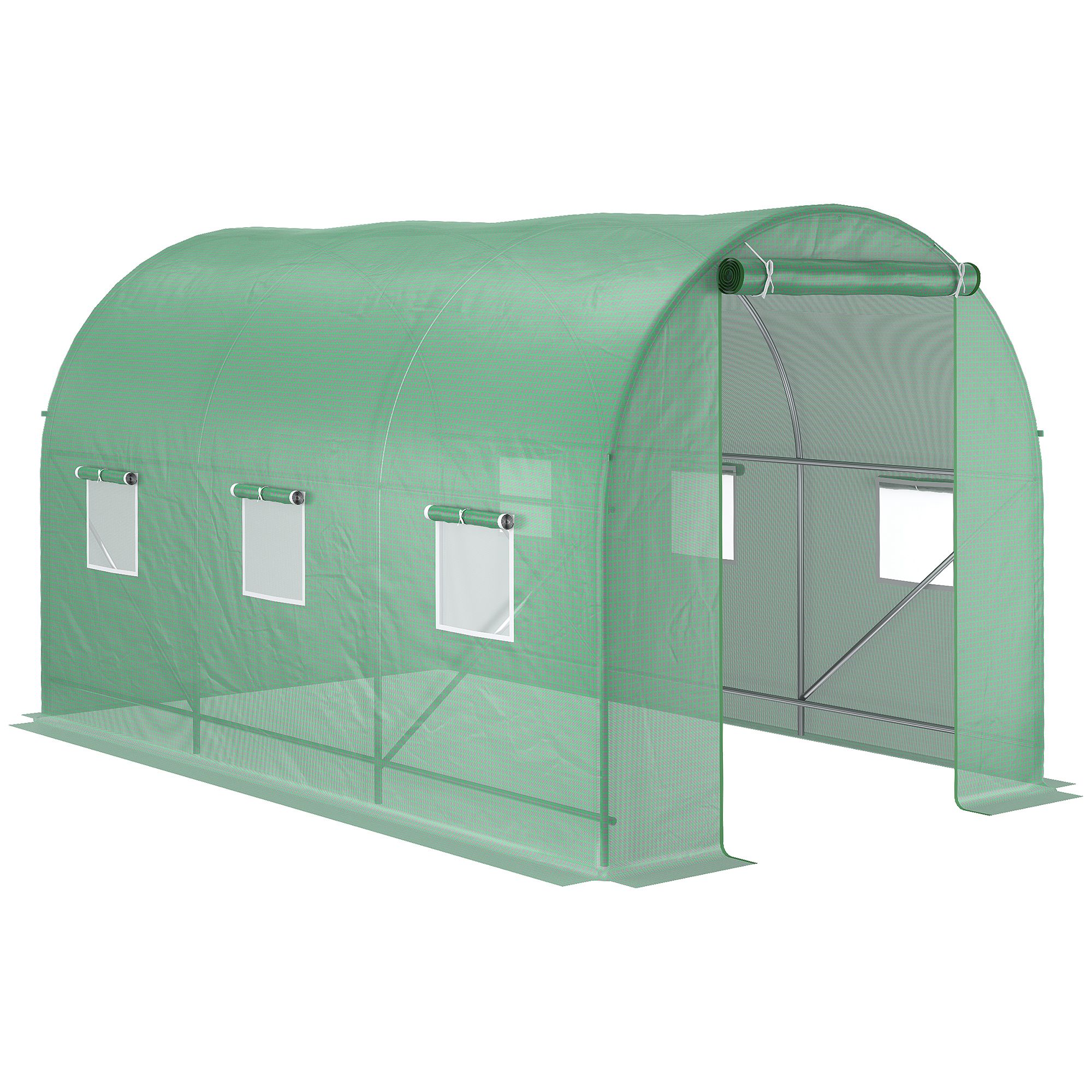 Outsunny Polytunnel, 3.5 x 2 x 2 m, with Steel Frame, PE Cover, Roll Up ...