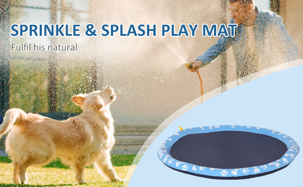 PawHut 170cm Splash Pad Sprinkler for Pets Dog Bath Pool Water Game Mat ...
