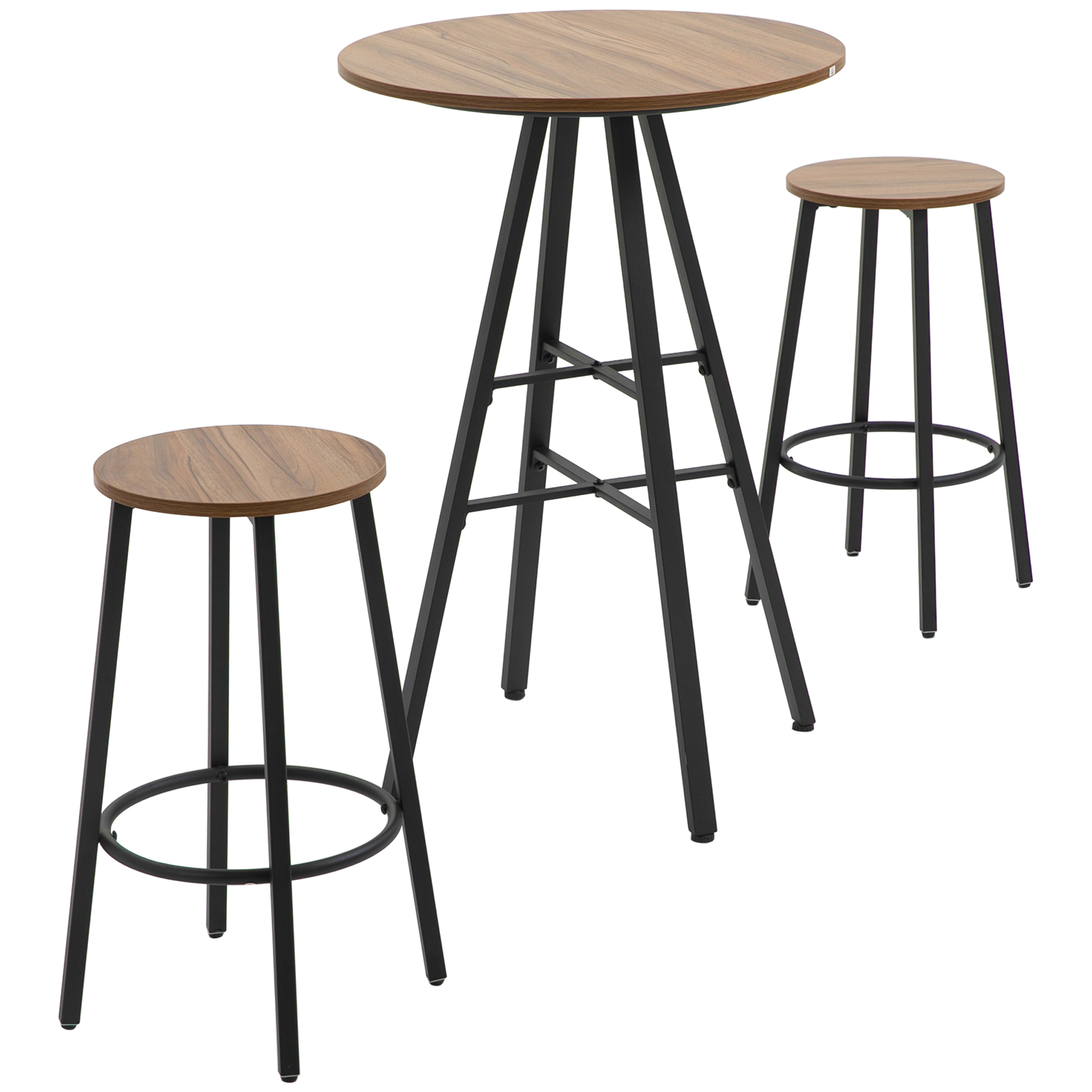 HOMCOM Ensemble table haute ronde design industriel + 2 tabourets ronds ...