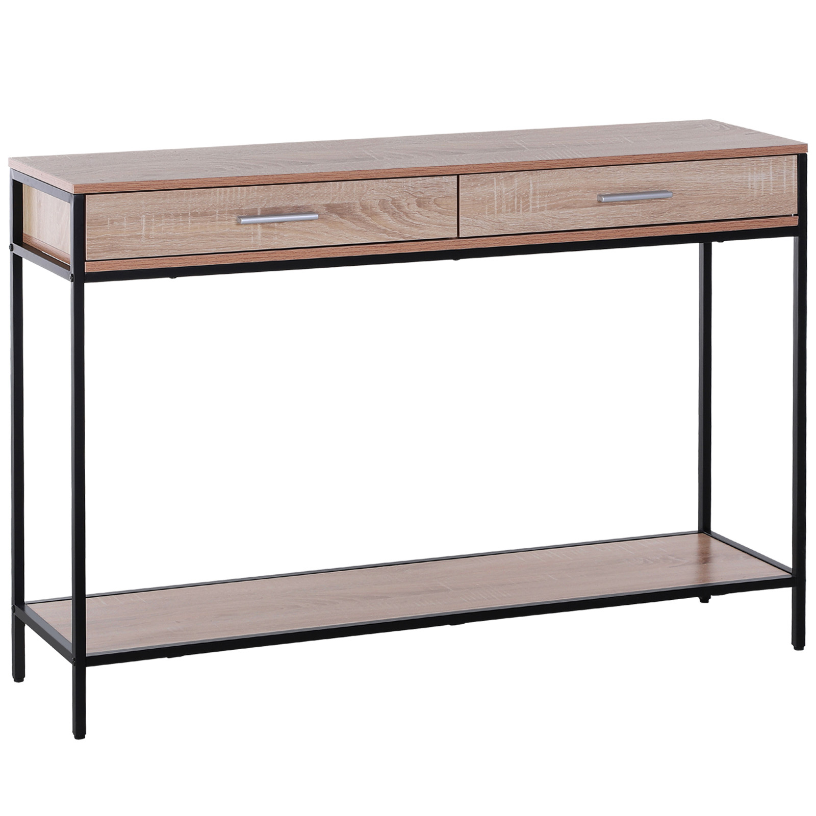 HOMCOM Industrial Console Table Narrow Worktop w/ Bottom Shelf & Two ...