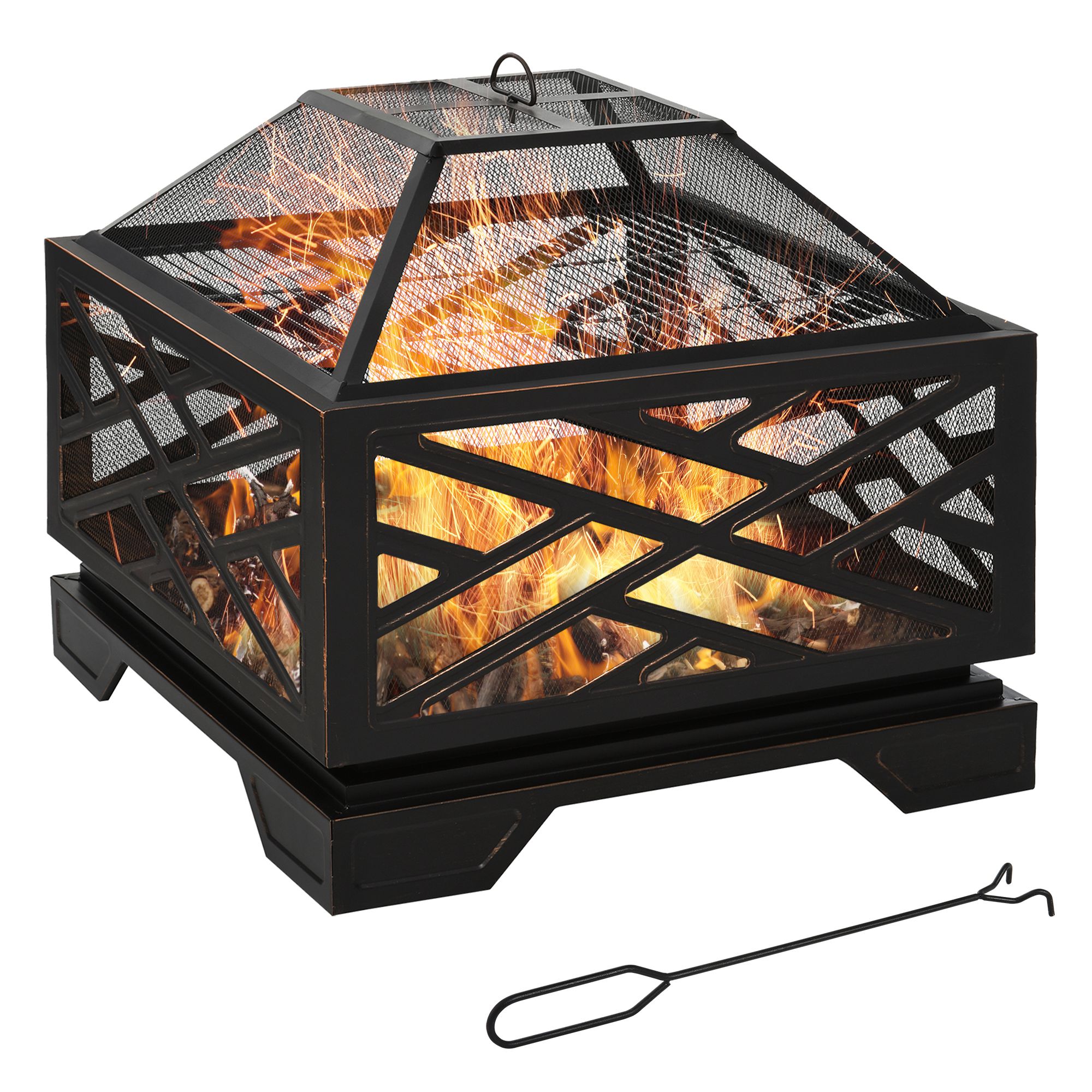 Outsunny Patio Fire Pit, 66cm 2 in 1 Square Metal Brazier for Garden ...