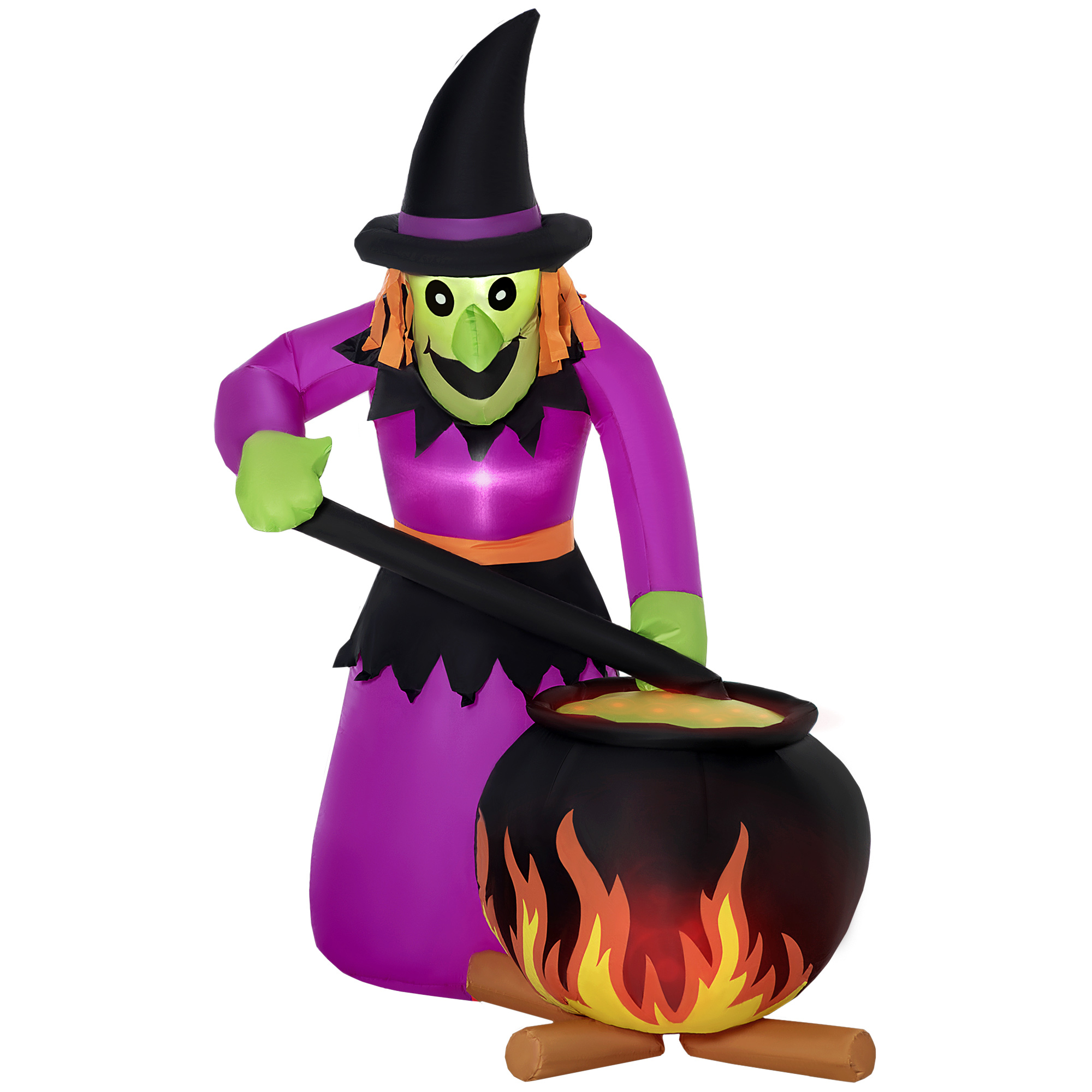 HOMCOM Helloween-Gartendeko Hexe mit Hexenkessel und Flammeneffekt ...