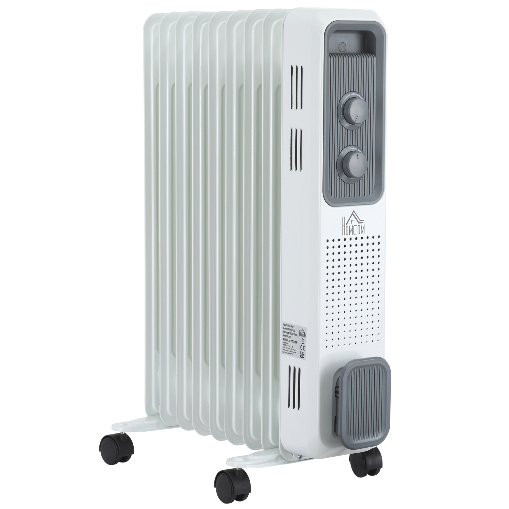 HOMCOM 2180W Oil Filled Radiator, Portable Electric Heater w/ Built-in ...