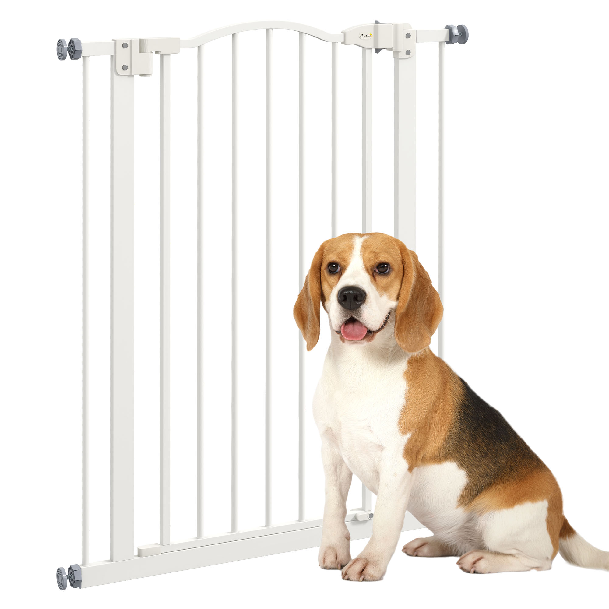 PawHut Metal Pet Safety Gate Dog Gate Folding Fence, White | Aosom UK