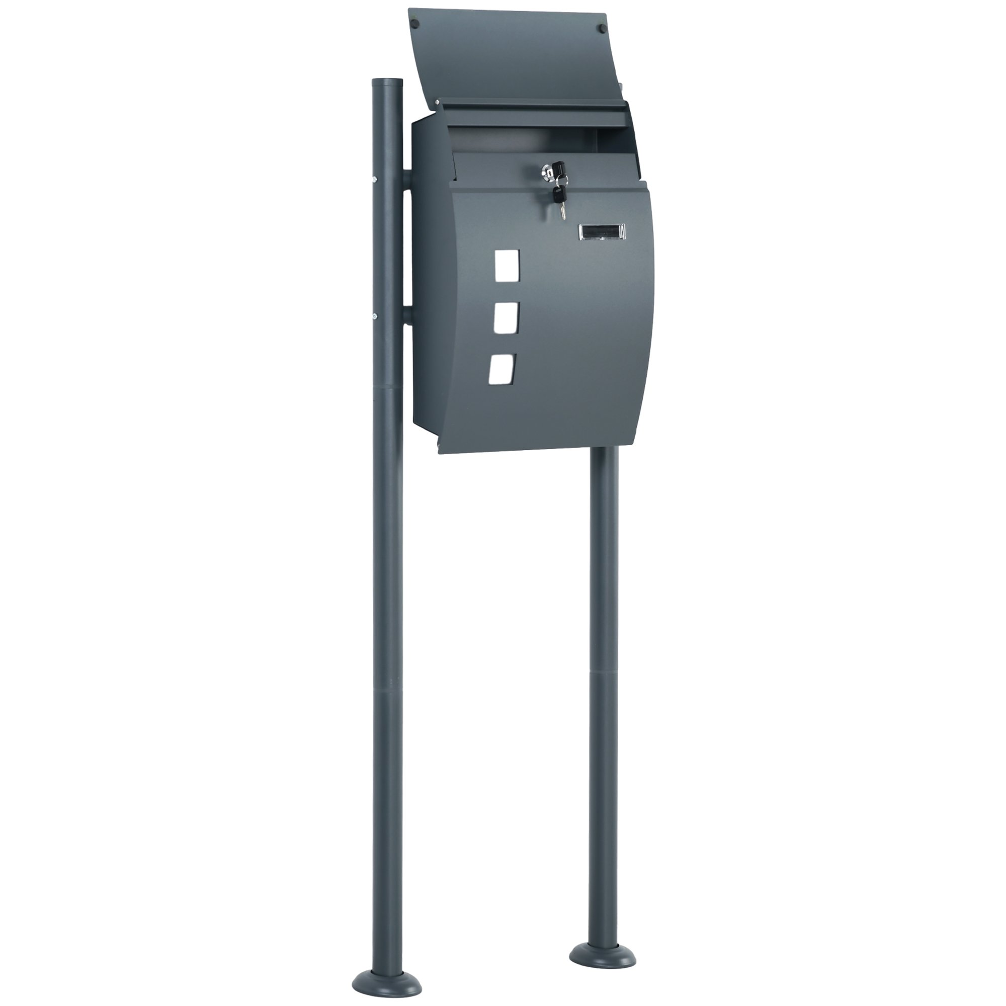 HOMCOM Mailbox Postbox, Locking, Freestanding Mailbox, 2 Keys, Steel ...