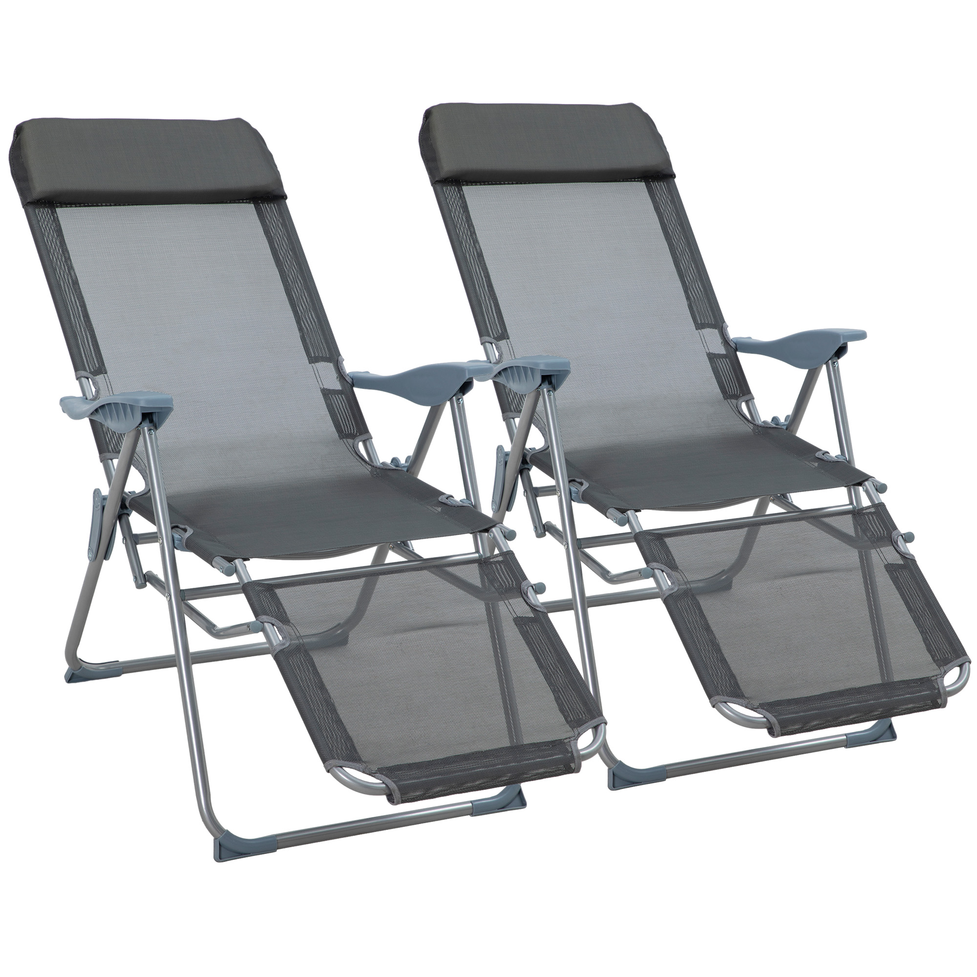 Outsunny Set de 2 scaune rabatabile pentru gradina, Gri | Aosom Romania