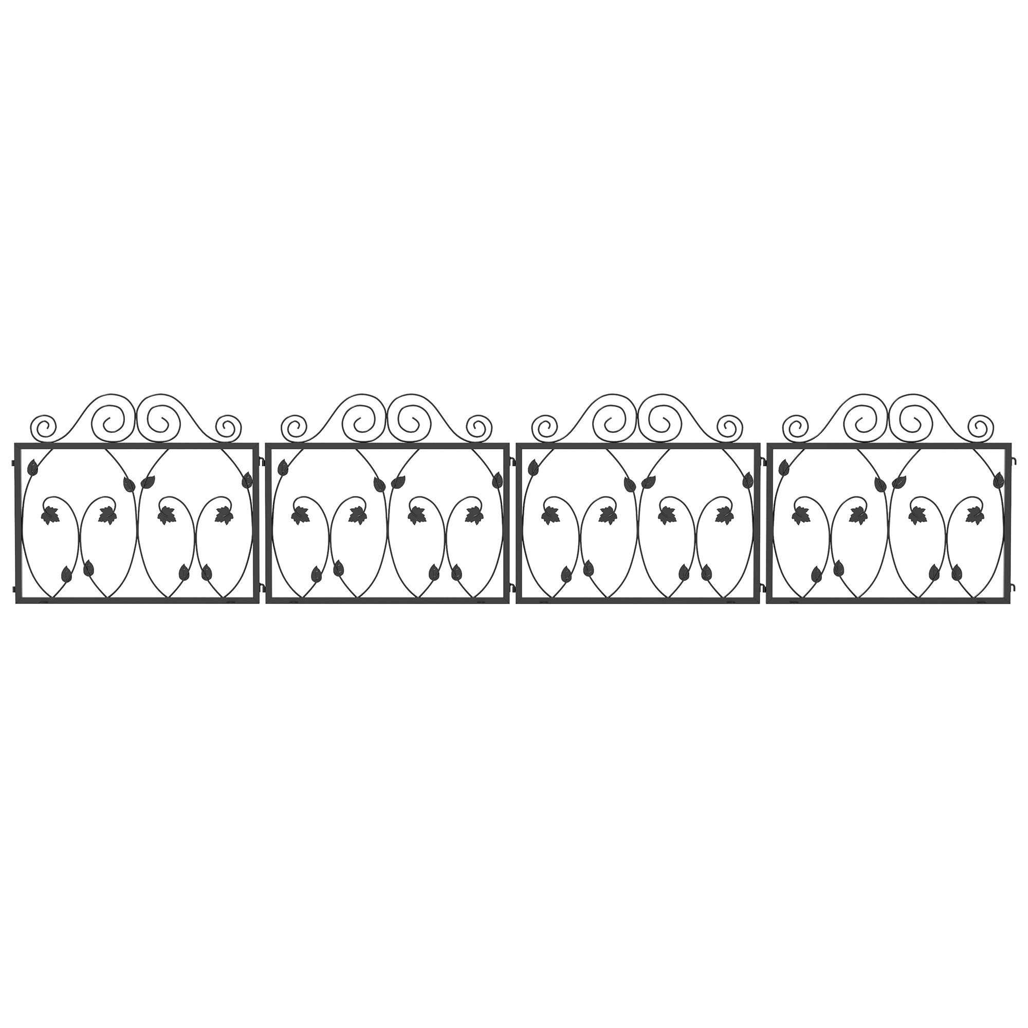 Outsunny 4 Pack Garden Fence, Metal Wire Fencing Border, Scroll Flower ...