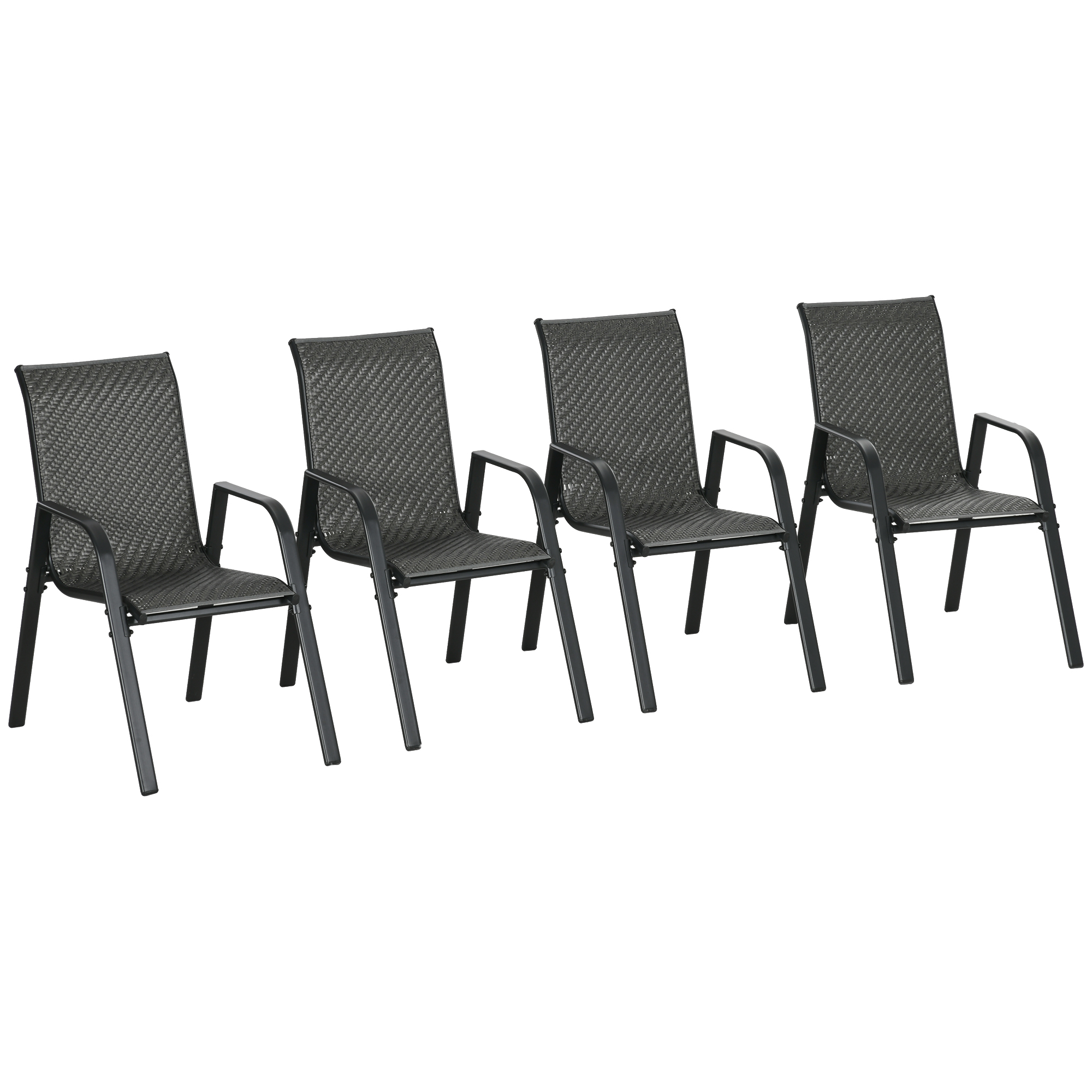 Outsunny Stackable Outdoor Rattan Chairs Set of 4 with Armrests and ...