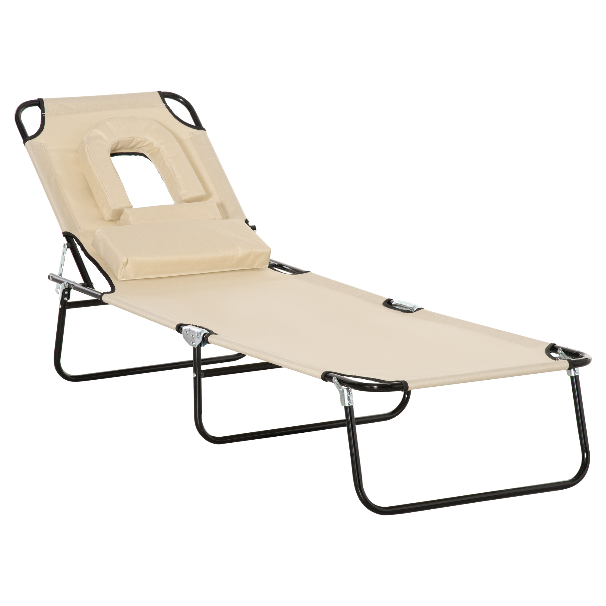 Outsunny Sun Lounger Foldable Reclining Chair with Pillow and Reading ...