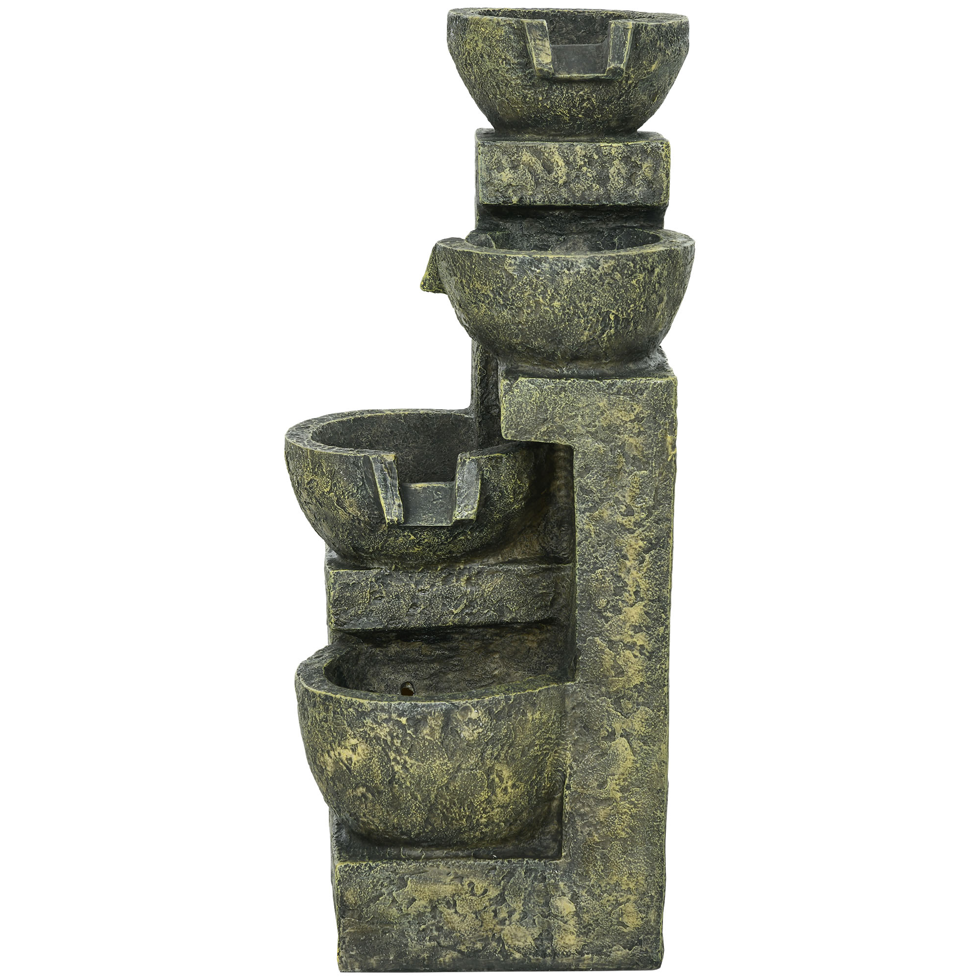 Outsunny Garden Water Feature Waterfall Fountain with 4-Tier Stone Look ...