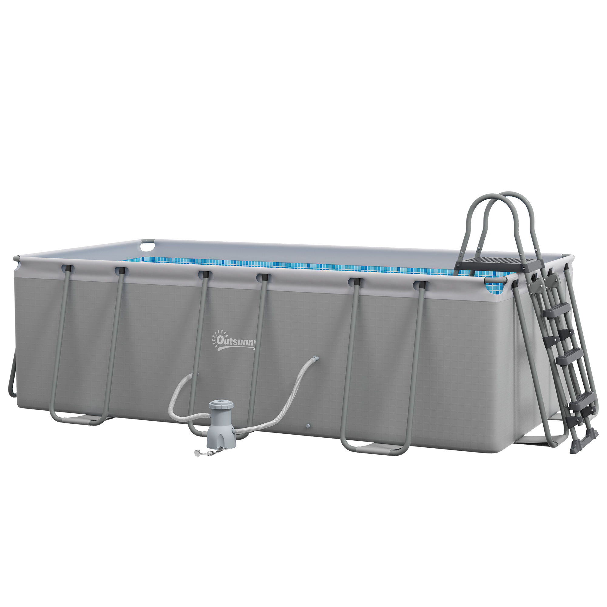 Outsunny Rectangle Steel Frame Swimming Pool with Ladder and Pump ...