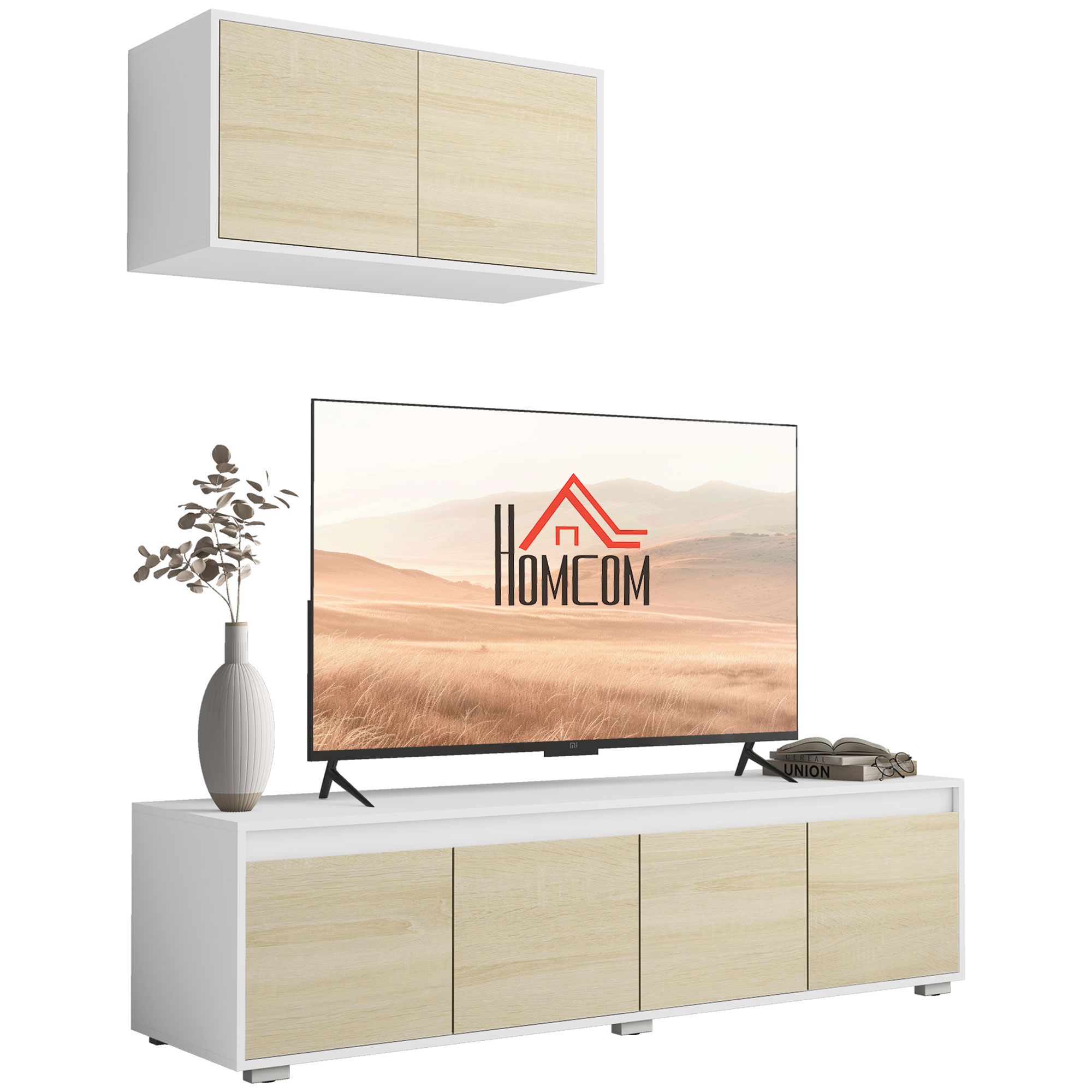 HOMCOM Set de 2 Piese pentru Televizor cu Dulap Natur | Aosom RO
