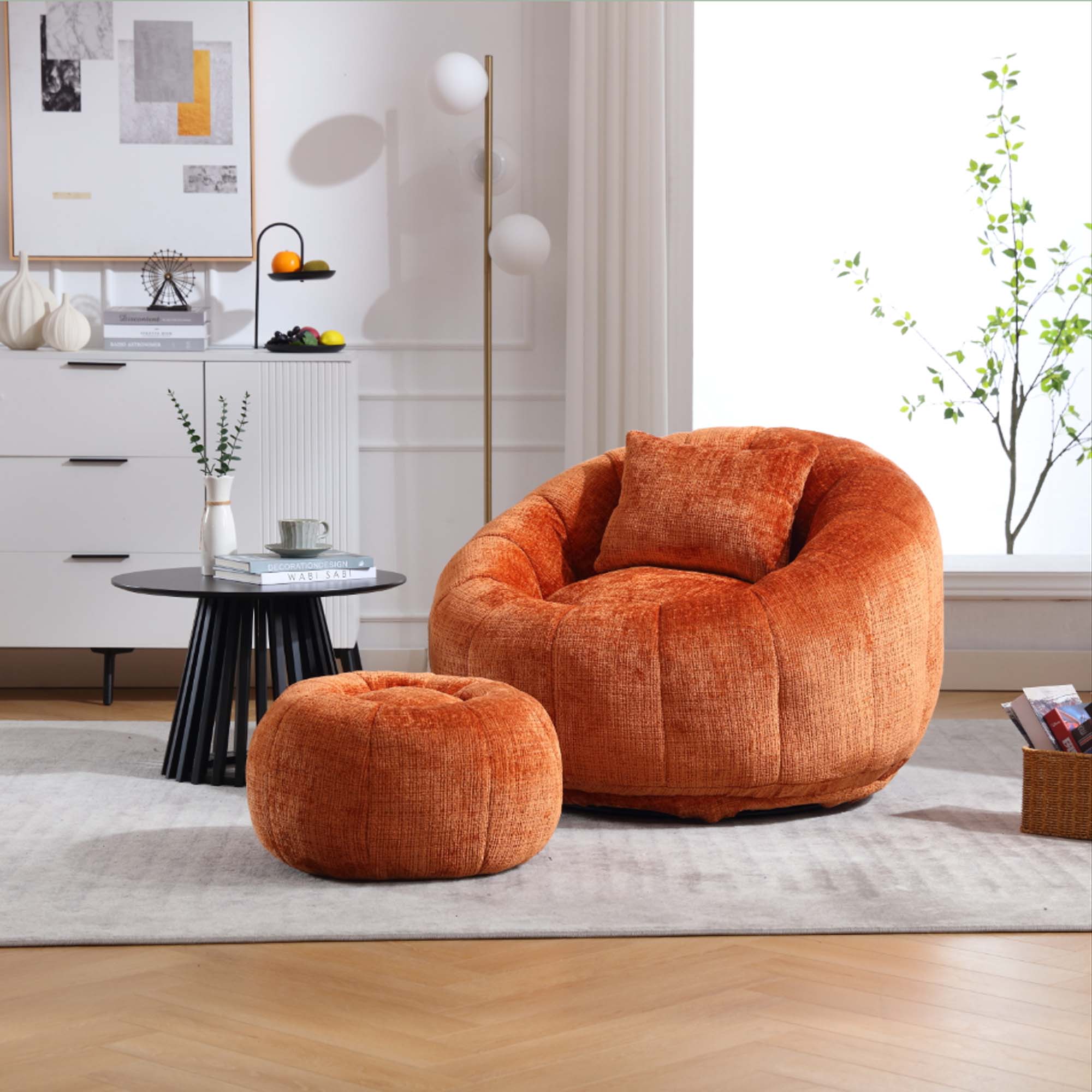Fauteuil Pivotant Rond Confortable, Orange | Aosom France
