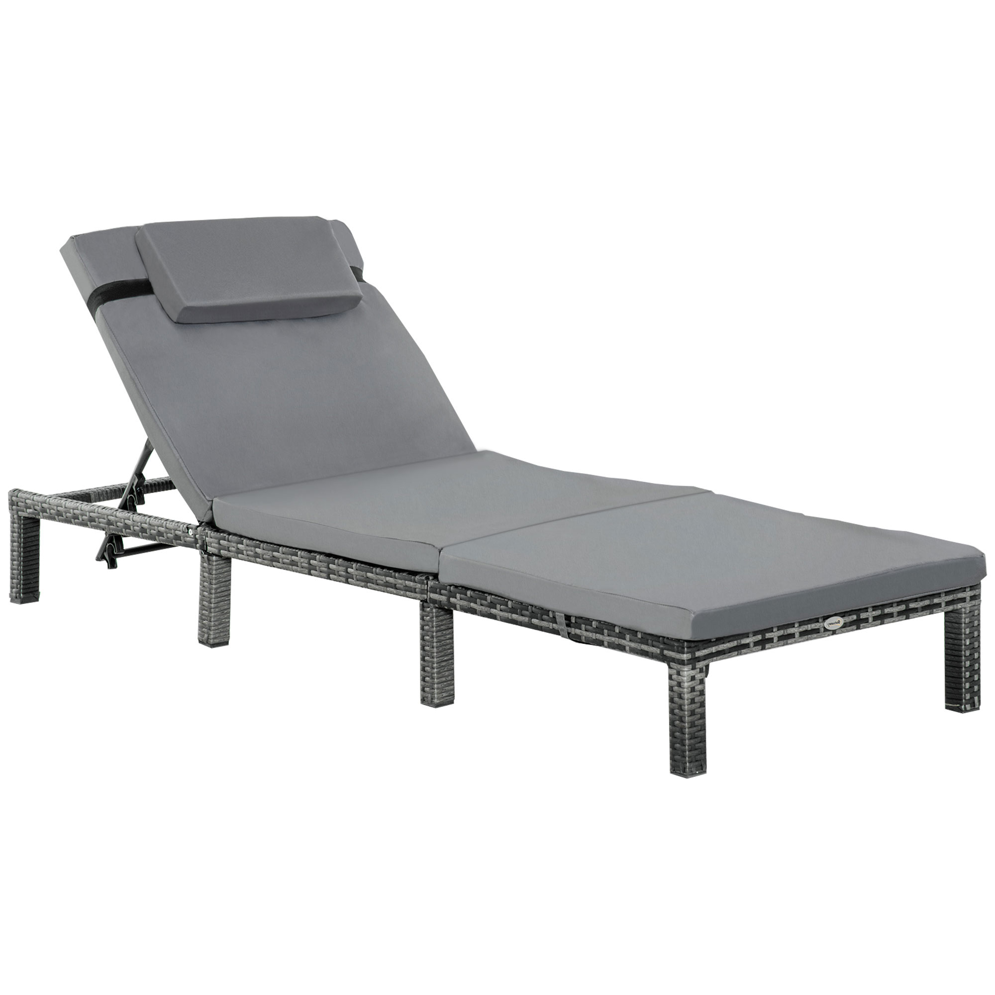 Outsunny PE Rattan Sun Lounger with Soft Padded Cushion, Patio 5-level ...