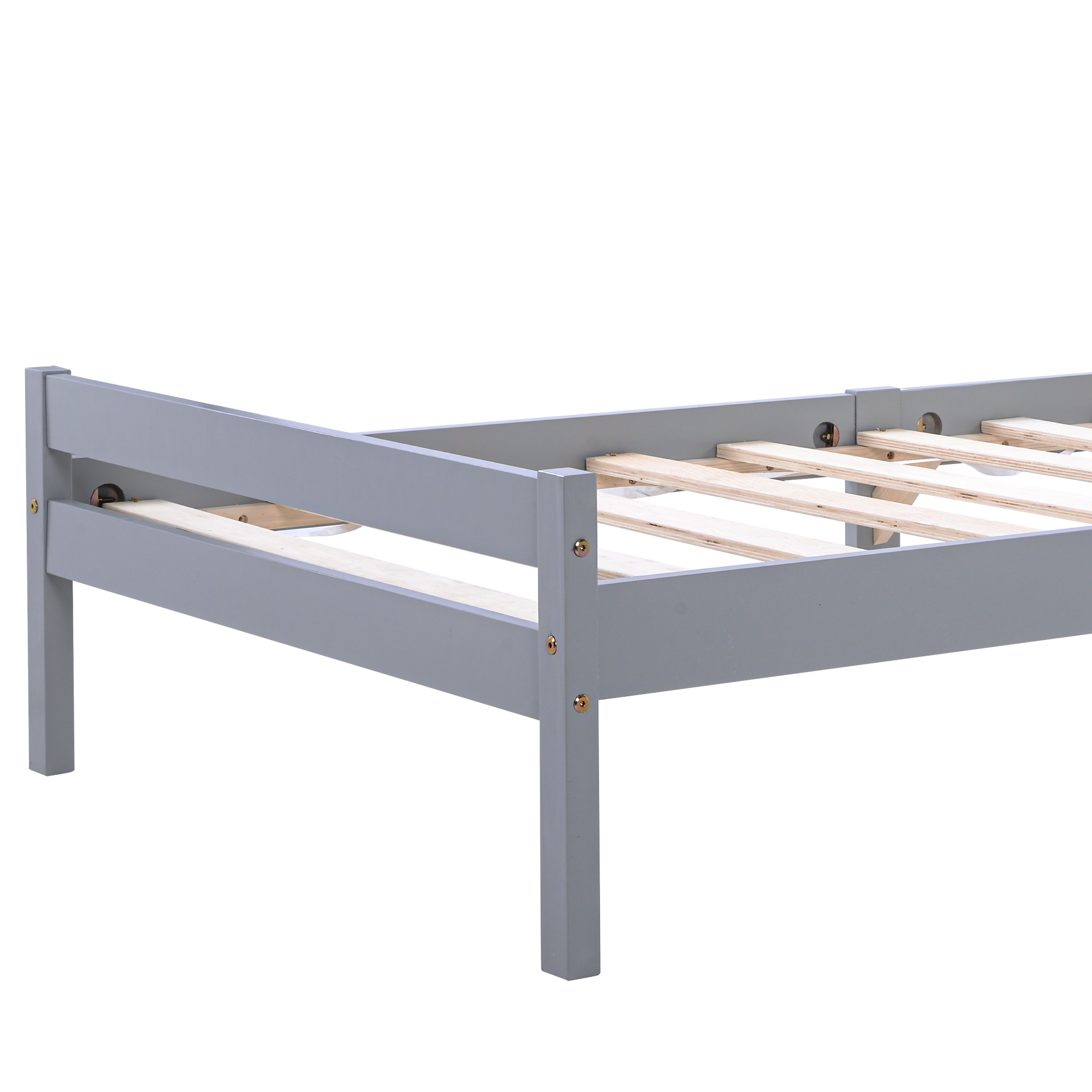 Solid Wooden Single Bed Frame with Headboard and Footboard, Grey | Aosom UK