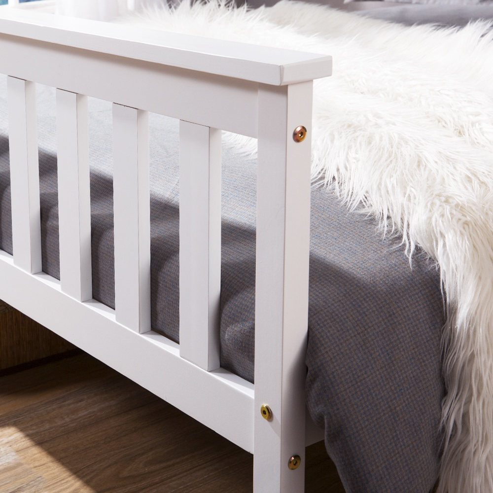 Solid Pine Wooden Single Bed Frame, White | Aosom UK