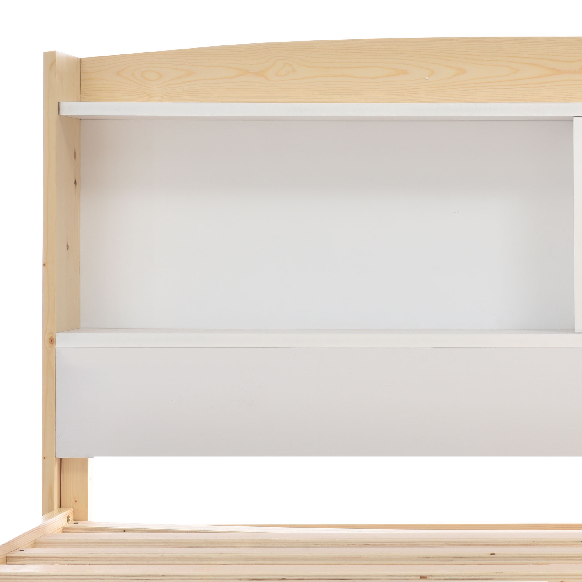 Solid Wooden Single Bed Frame with Storage Headboard, White | Aosom UK
