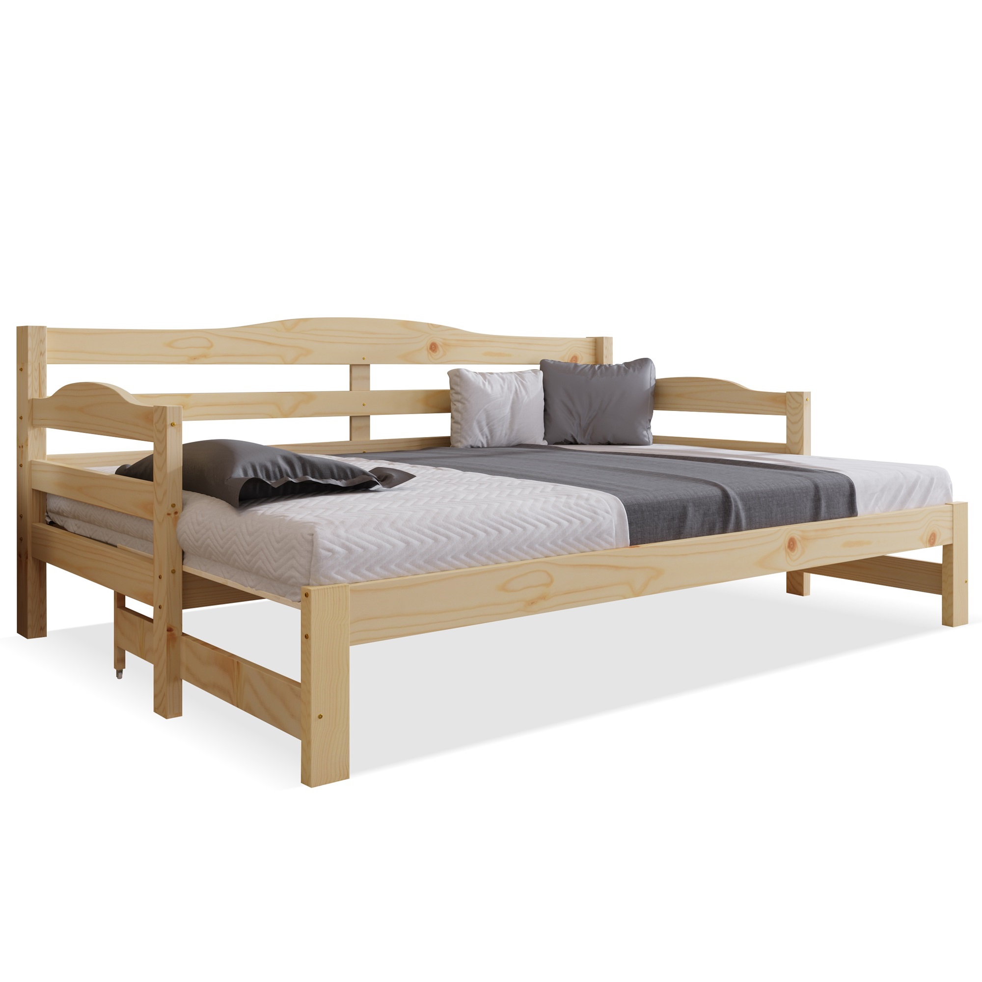 Single Daybed with Pull-Out Trundle, Natural | Aosom UK