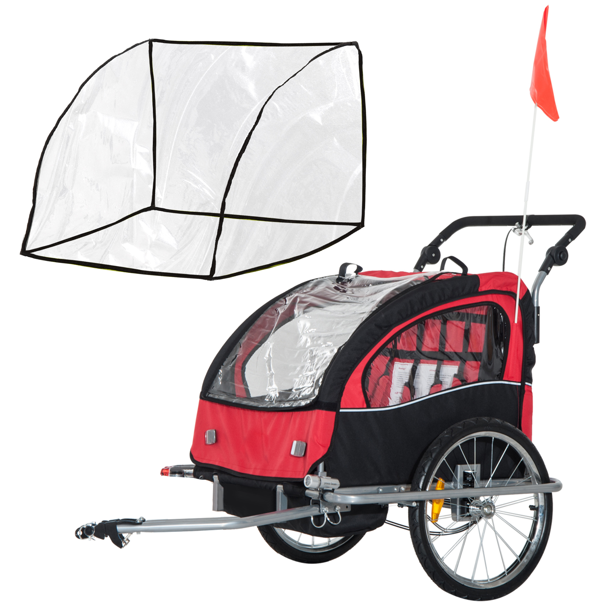 HOMCOM fietskar voor kinderen, met vlag en opvouwbare regenhoes, veilig ...