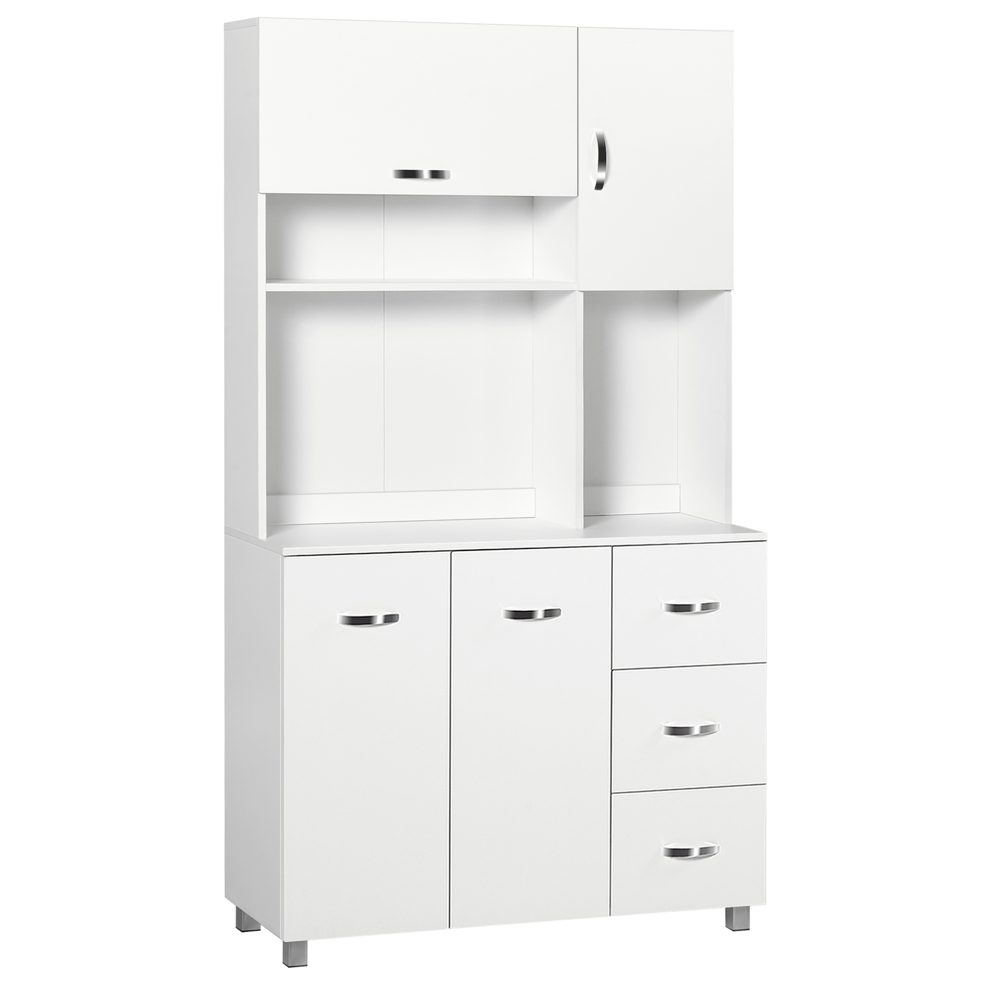 HOMCOM Freestanding Kitchen Storage Unit w/ Cupboard Cabinets Open ...