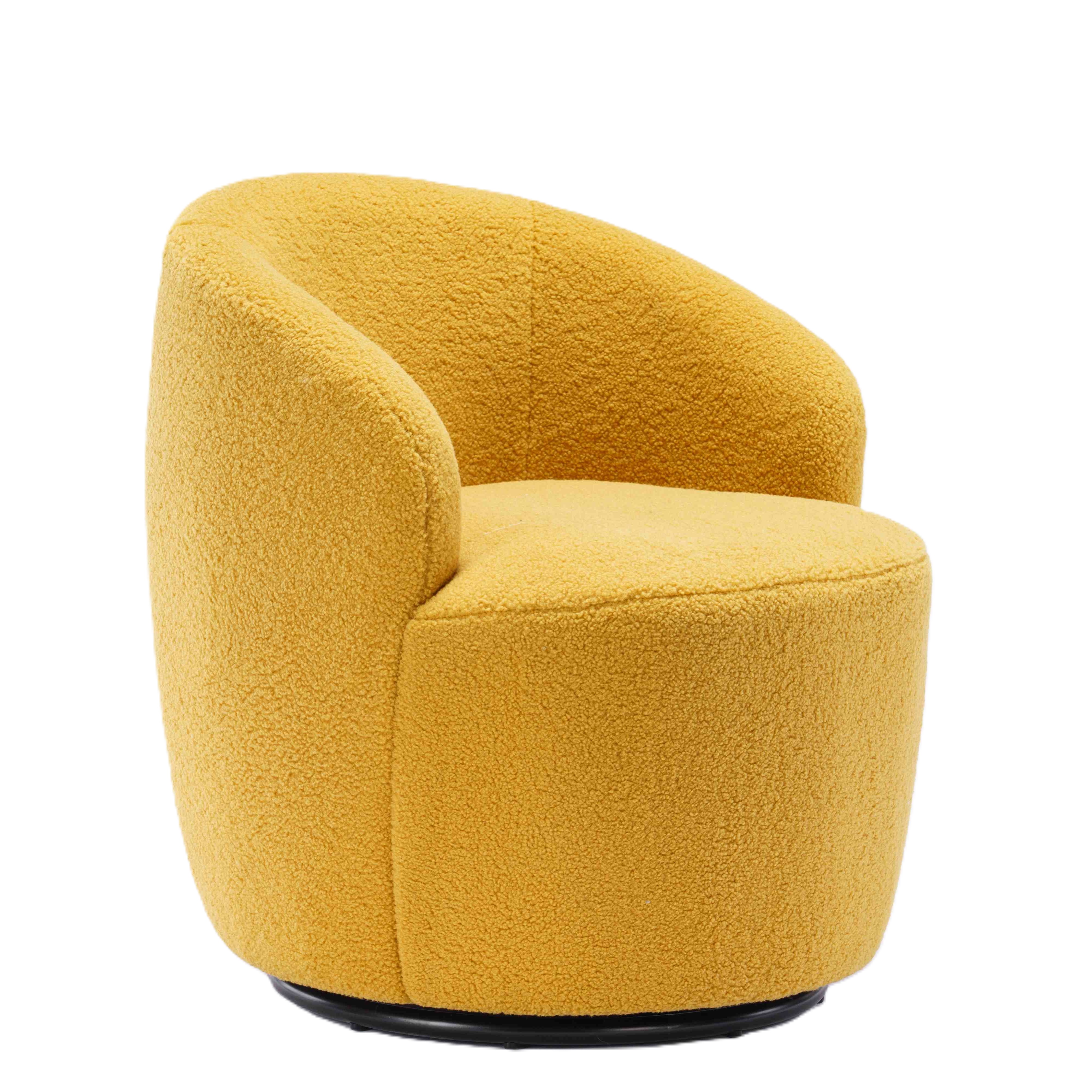 Teddy Fabric Ergonomic Swivel Accent Armchair with 360° Rotation, Yellow