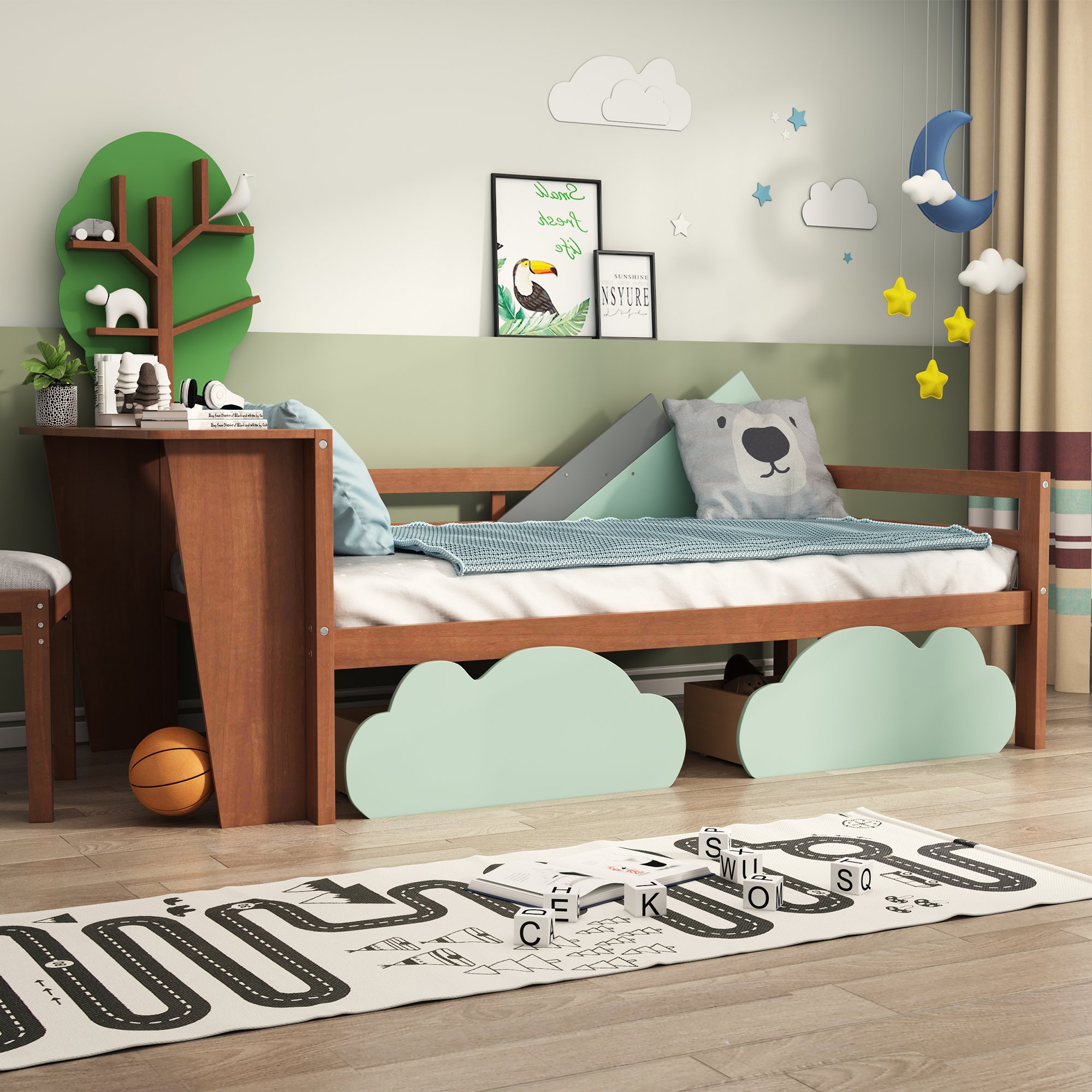 3FT Kids Toddler Bed with Storage Drawers, Brown | Aosom UK