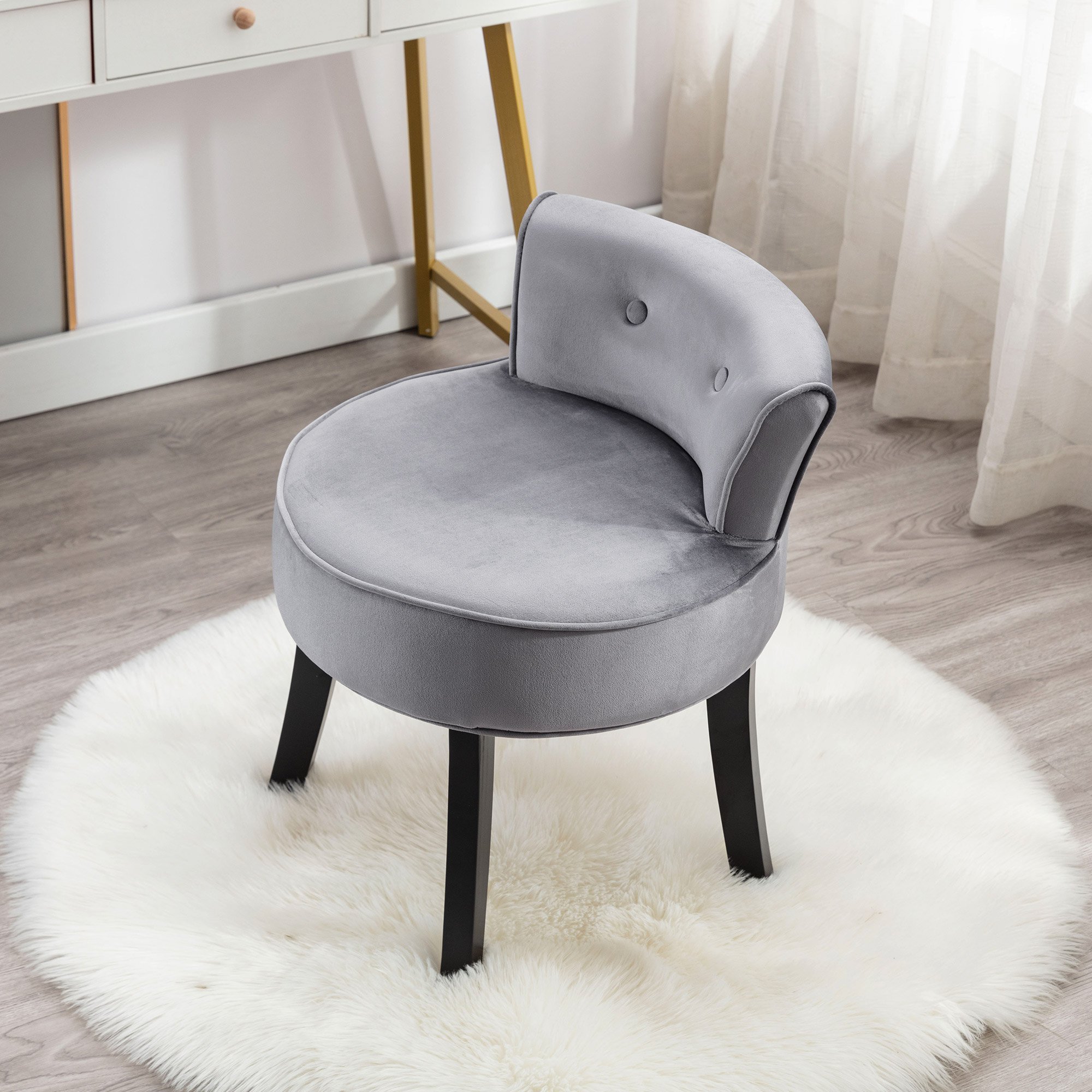 Velvet Upholstered Dressing Table Chair with Oak Legs, Gray | Aosom UK